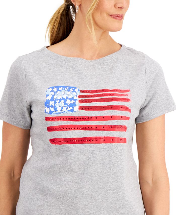 Karen Scott Petite Embellished-Flag T-Shirt, Created for Macy's - Macy's