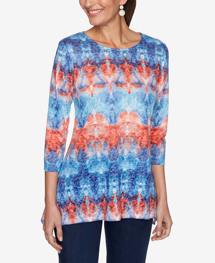 Ruby Rd. Petite Knit Embellished Tie-dye Top - Macy's