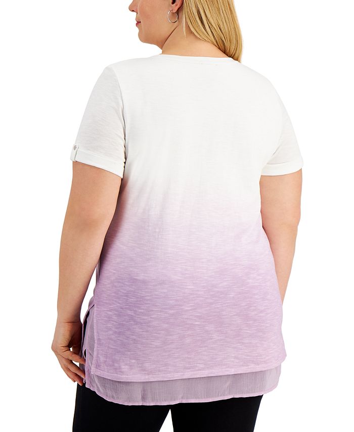 JM Collection Plus Size Dip-Dye Layered Top, Created for Macy's & Reviews - Tops - Plus Sizes ...
