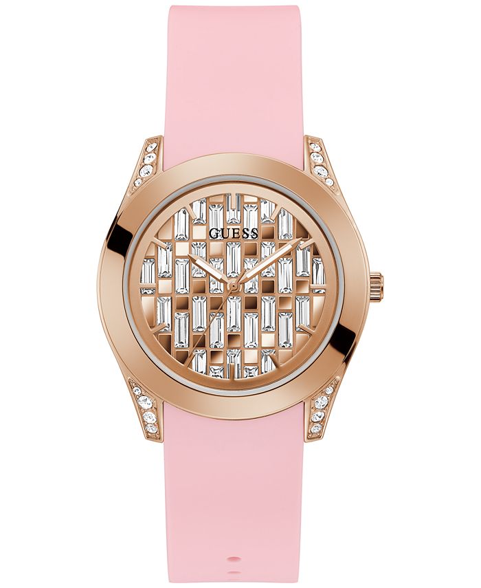 GUESS Women's Pink Silicone Strap Watch 39mm - Macy's