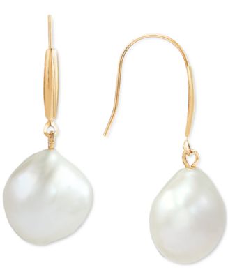 Cultured Baroque Freshwater Pearl (10mm) Drop Earrings in 14k Gold - Macy's