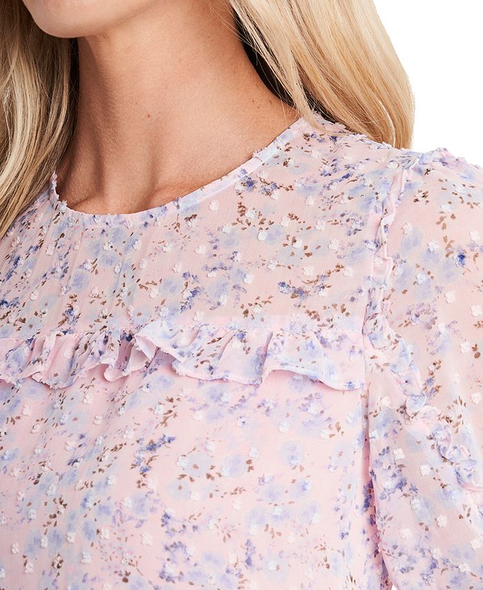 CeCe Floral-Print Puff-Sleeve Ruffled Top - Macy's