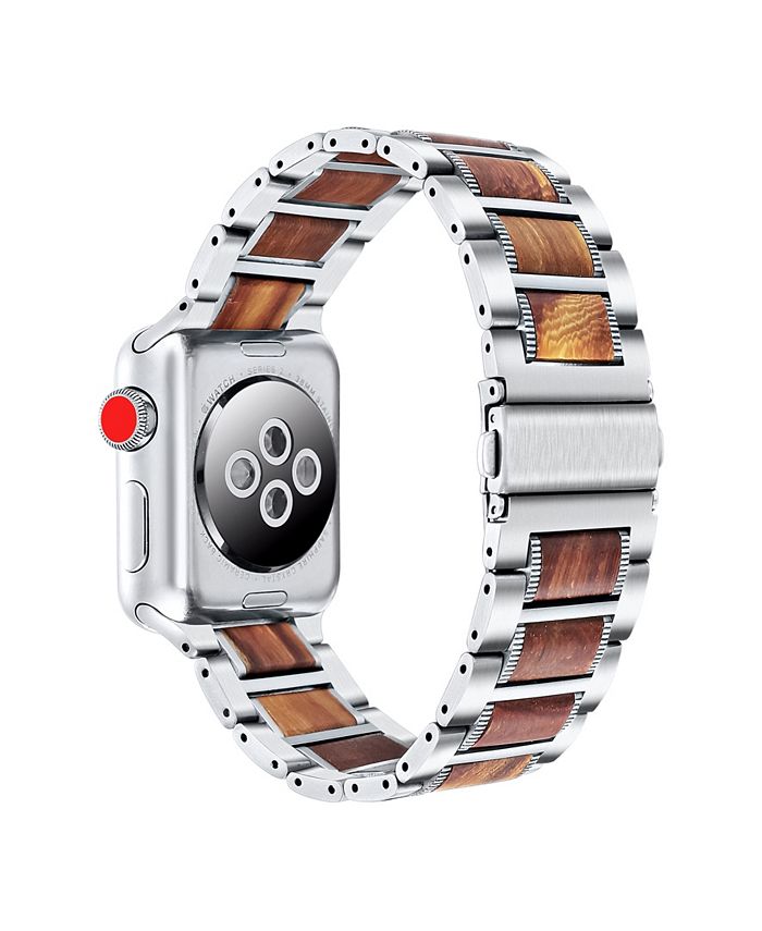 Posh Tech Men's and Women's Silver-Tone Stainless Steel Wood for Apple ...