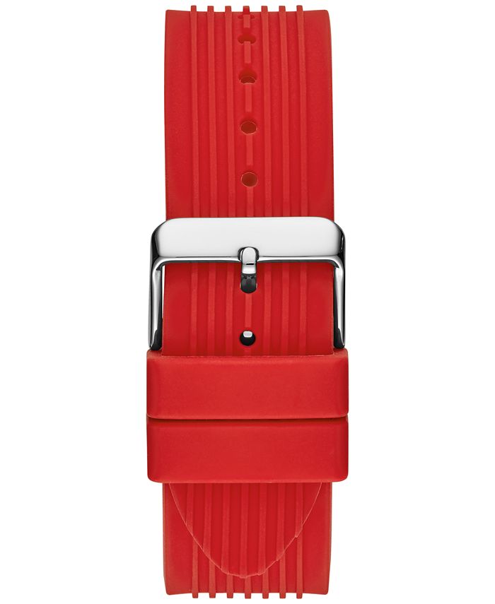 GUESS Men's Red Silicone Strap Watch 46mm - Macy's