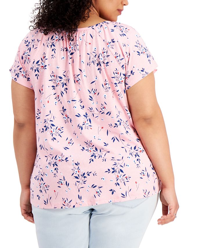 Style And Co Plus Size Printed Pleat Neck Top Created For Macys Macys