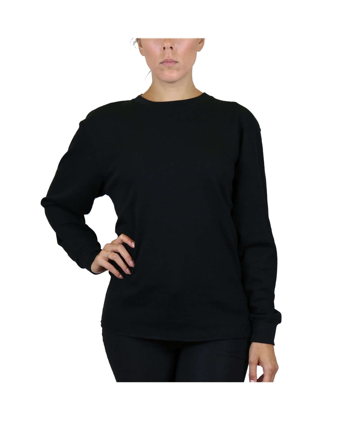 Click here for Womens Loose Fit Waffle Knit Thermal Shirt - Black prices
