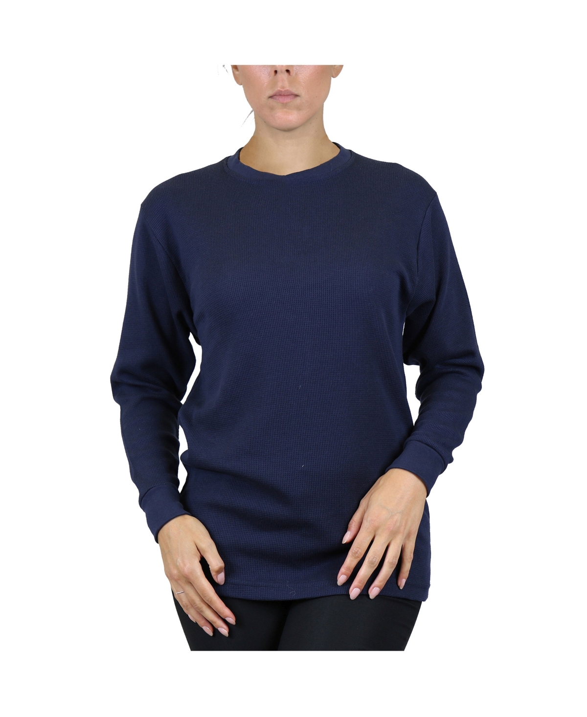 Click here for Womens Loose Fit Waffle Knit Thermal Shirt - Navy prices