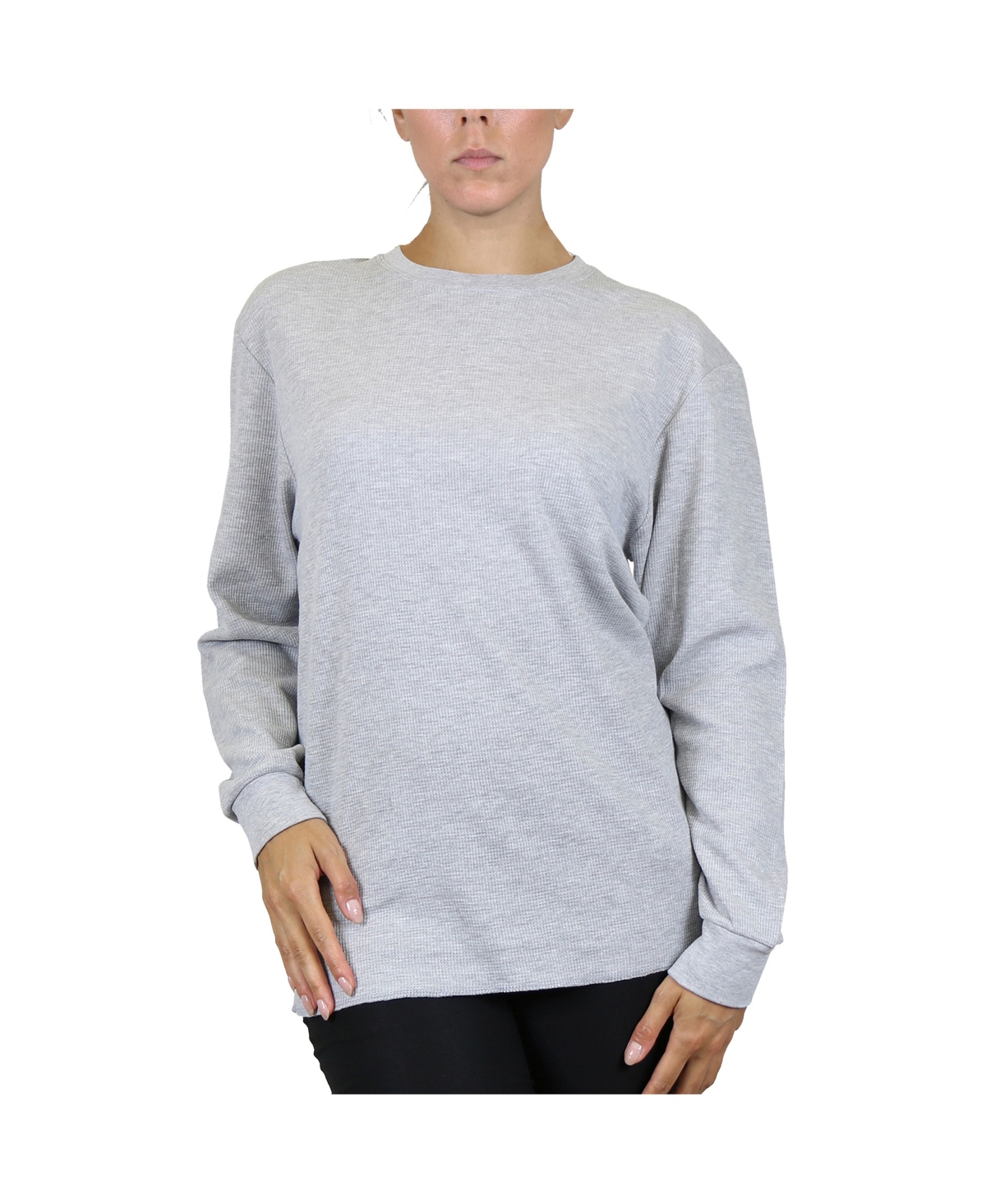 Click here for Womens Loose Fit Waffle Knit Thermal Shirt - Heath... prices