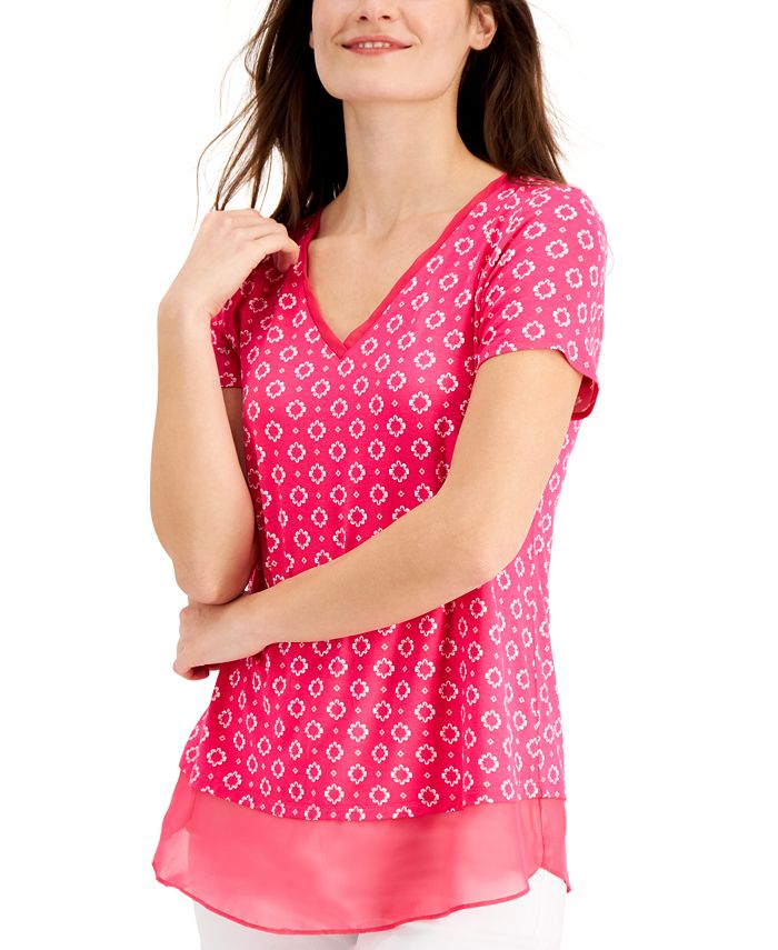 JM Collection Printed Layered-Look Top, Created for Macy's - Macy's