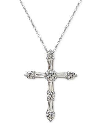 Arabella Sterling Silver White Cubic Zirconia Cross Pendant Necklace (1 ...