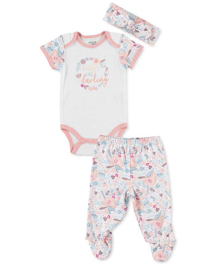 Chickpea Baby Girls 3-Pc. Printed Cotton Bodysuit, Shorts & Headband ...