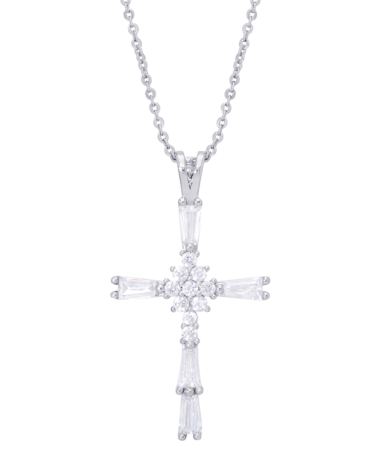 Click here for Cubic Zirconia Cross Pendant 18 Necklace in Silver... prices