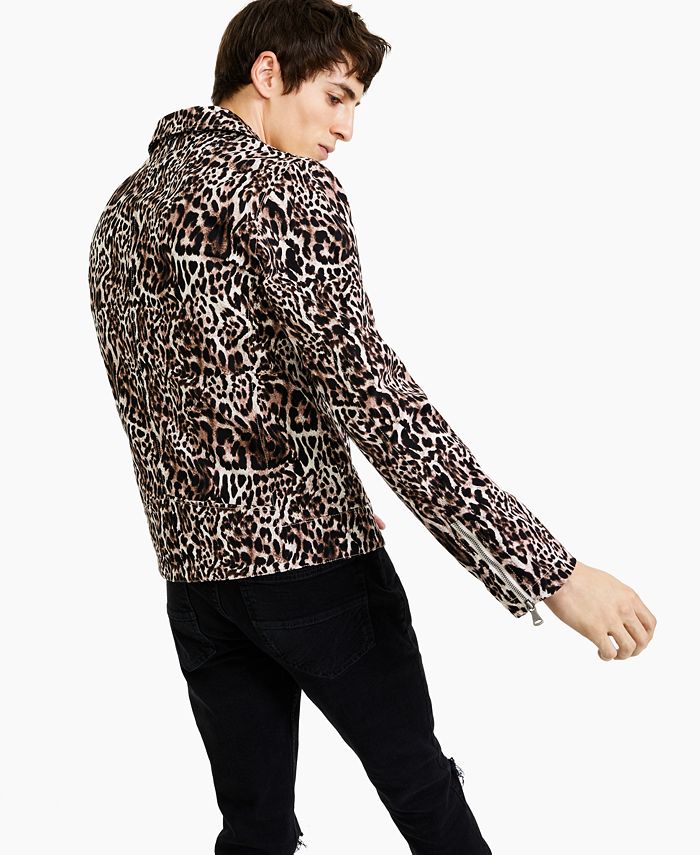 INC International Concepts Men's Leopard Biker Jacket, Created for Macy ...