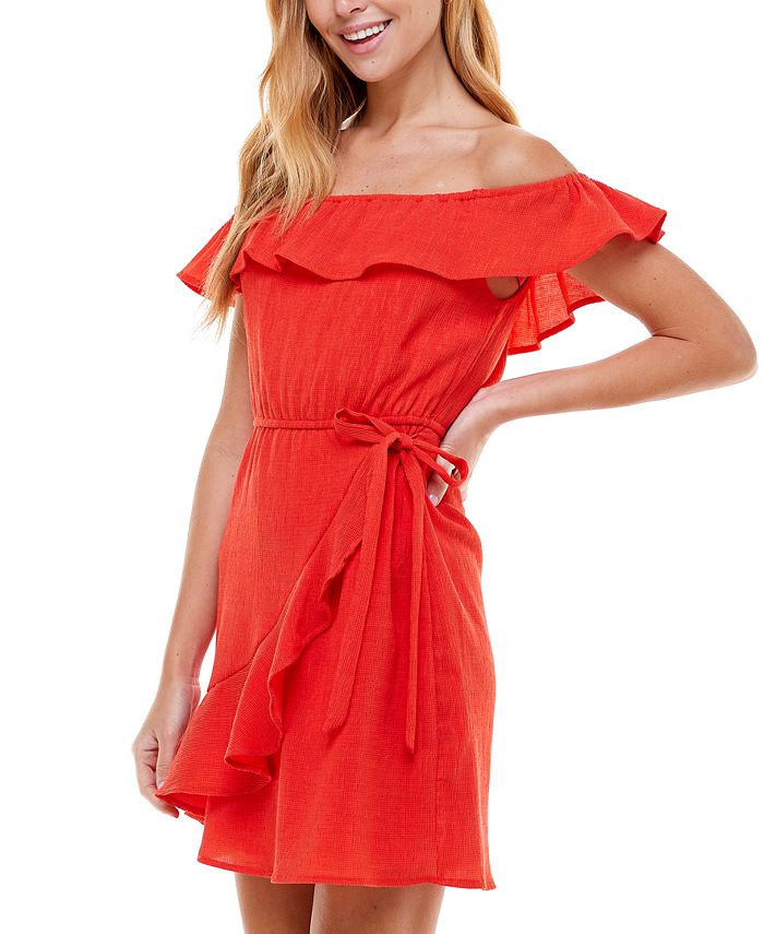 City Studios Juniors' Off-The-Shoulder Ruffled Dress & Reviews ...