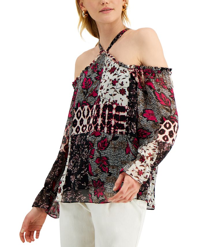 INC International Concepts Petite Cold-Shoulder Halter Top, Created for ...