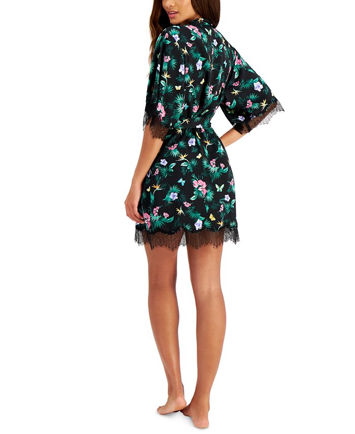 INC International Concepts Lace-Trim Tropical-Print Wrap Robe, Created ...