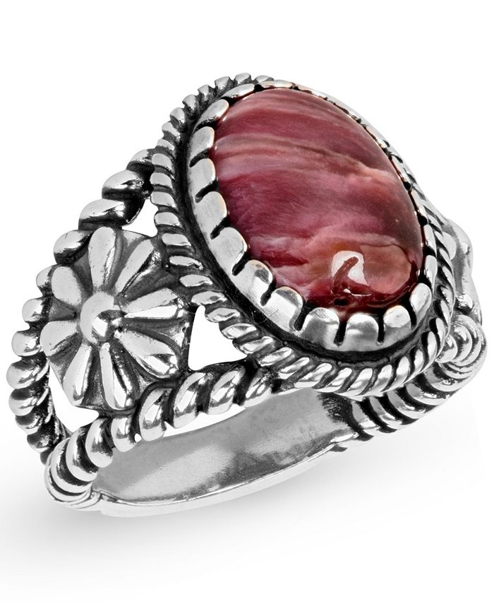 American West Sterling Silver Rope and Floral Ring in Charoite, Howlite ...