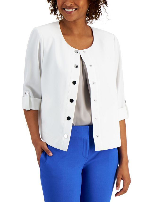 Kasper Petite Snap-Front Roll-Tab Jacket - Macy's