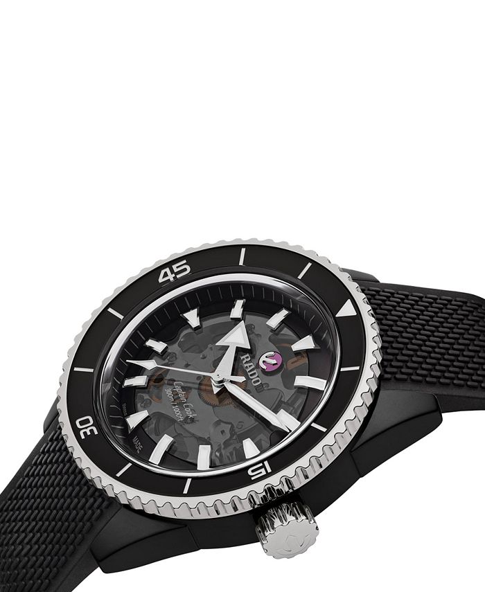 Rado Men's Swiss Automatic Captain Cook Black Rubber Strap Watch 43mm ...