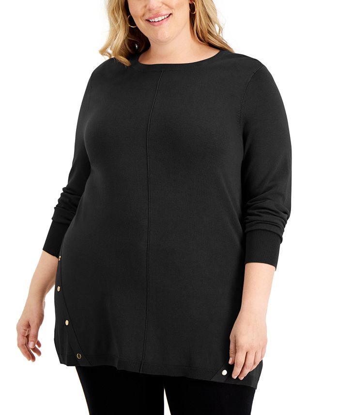 JM Collection Plus Size Studded-Hem Sweater, Created for Macy's - Macy's