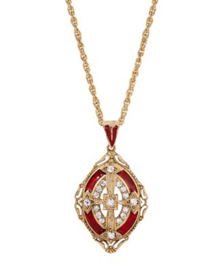 14K Gold-Dipped Crystal with Red Enamel Cross Pendant Necklace - Macy's