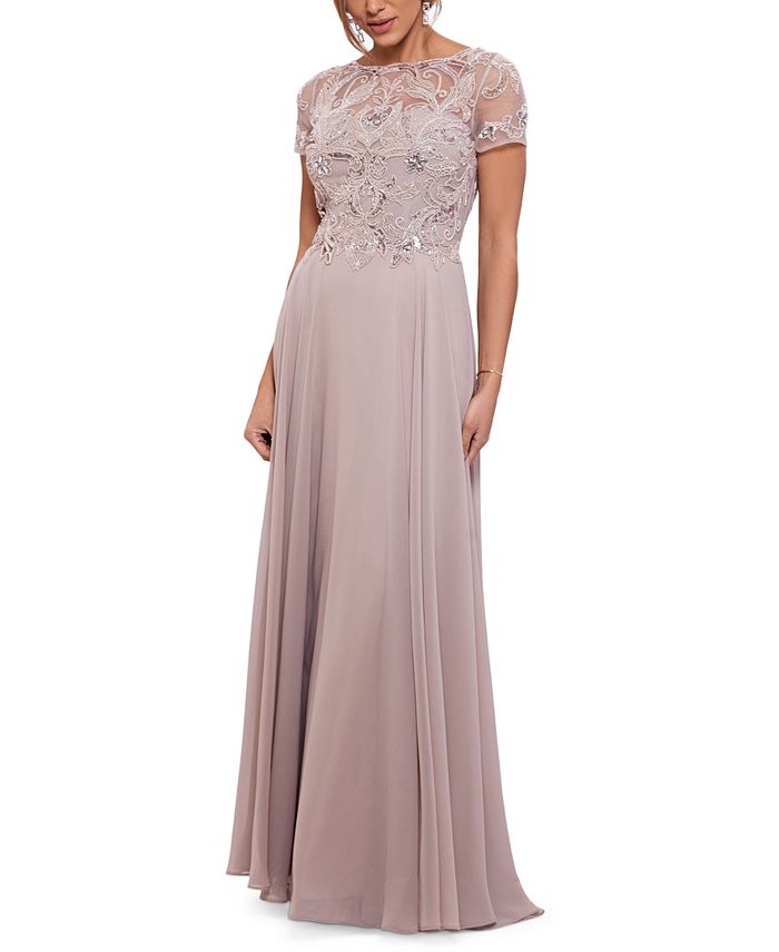 XSCAPE Women's Embellished Short Sleeve Chiffon Gown & Reviews ...