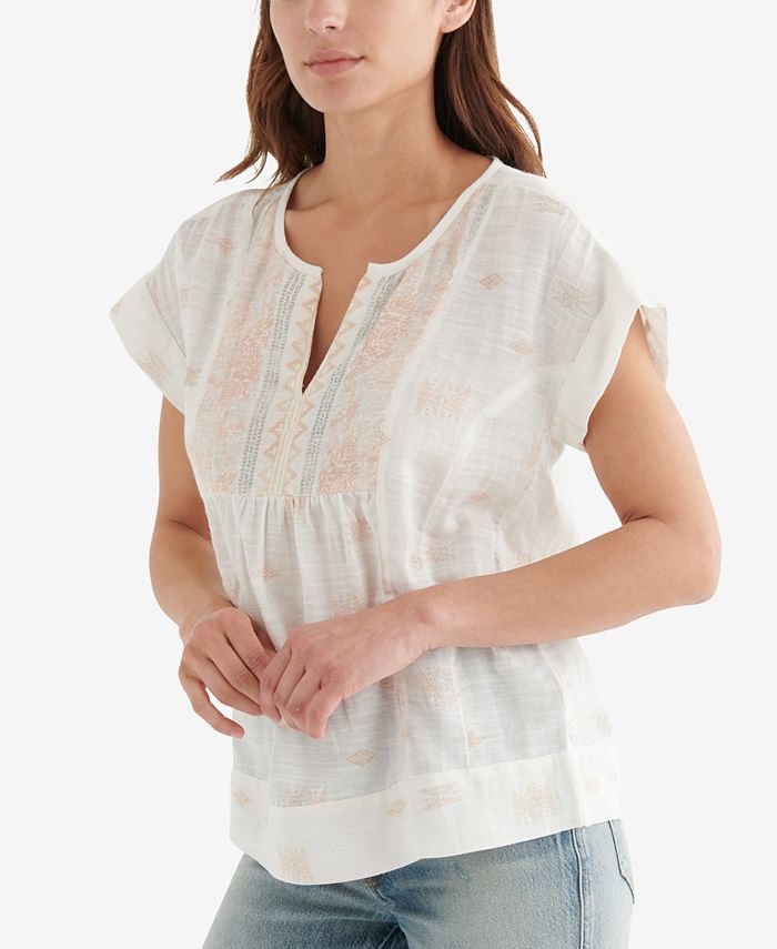 Lucky Brand Printed Peasant Top & Reviews - Tops - Women - Macy's