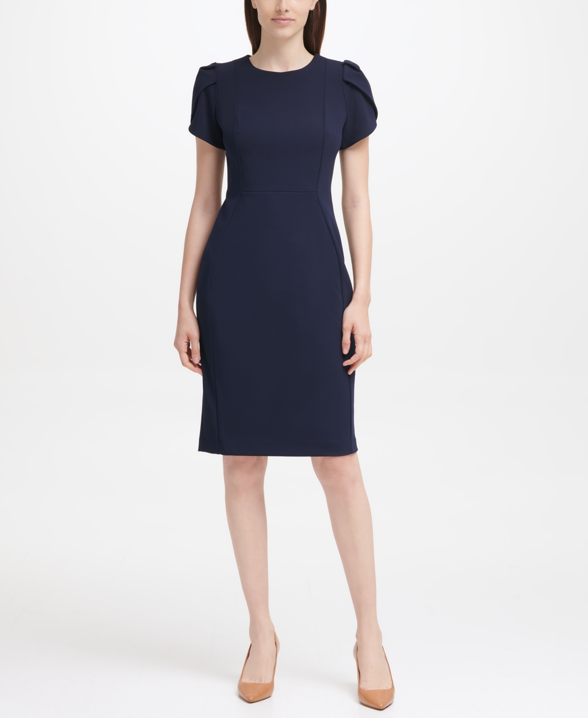 Calvin Klein Tulip-Sleeve Sheath Knee-length Dress - Indigo