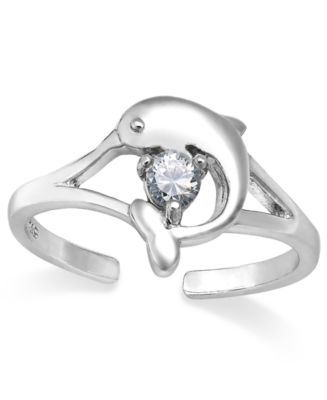 B. Brilliant Cubic Zirconia Dolphin Toe Ring in Sterling Silver (1/10 ...