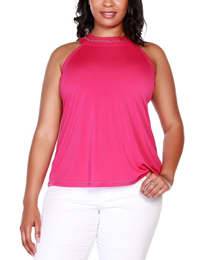 Belldini Black Label Plus Size Embellished Chain-Neck Sleeveless Halter ...