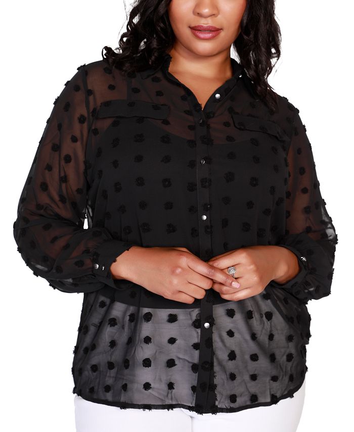 Belldini Black Label Plus Size Button-Front Clip-Dot Blouse - Macy's
