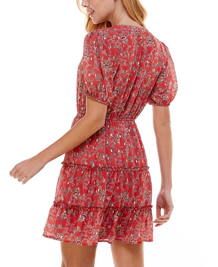 City Studios Juniors' Printed Ruffle Fit & Flare Dress - Macy's