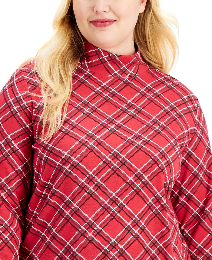 Karen Scott Plus Size Plaid Mock-Neck Top, Created for Macy's - Macy's