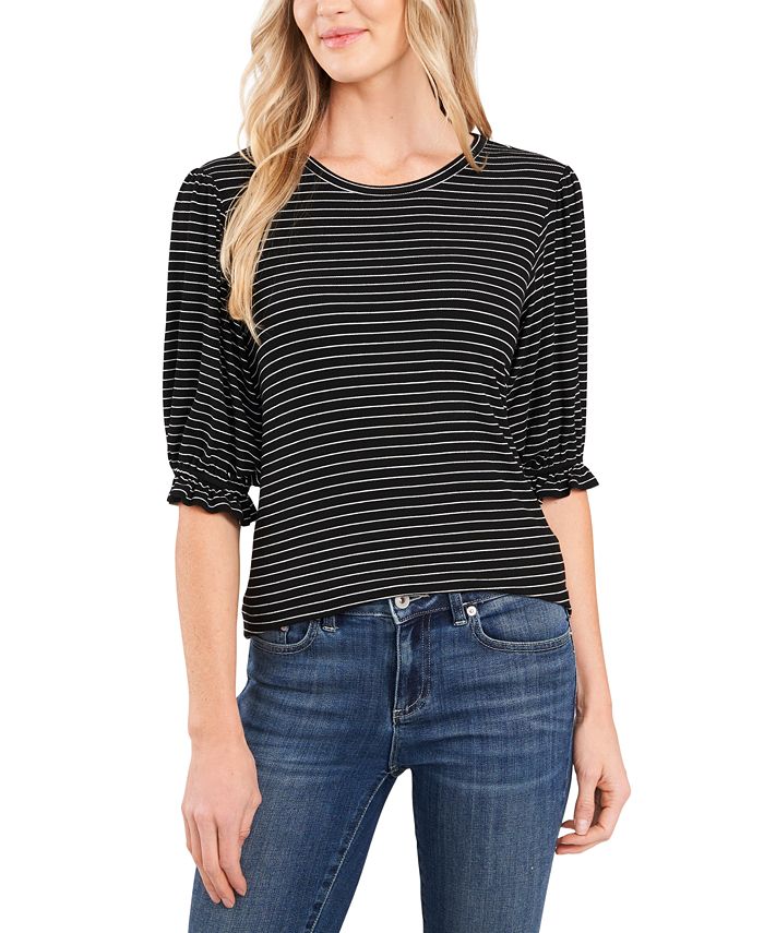 CeCe Striped Ruffled-Cuff Top - Macy's