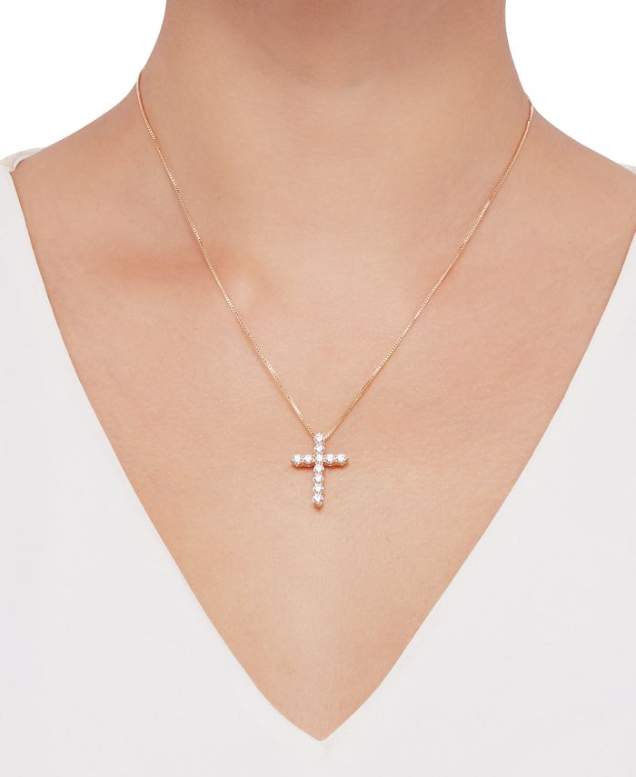 Arabella Cubic Zirconia Cross 18" Pendant Necklace - Macy's