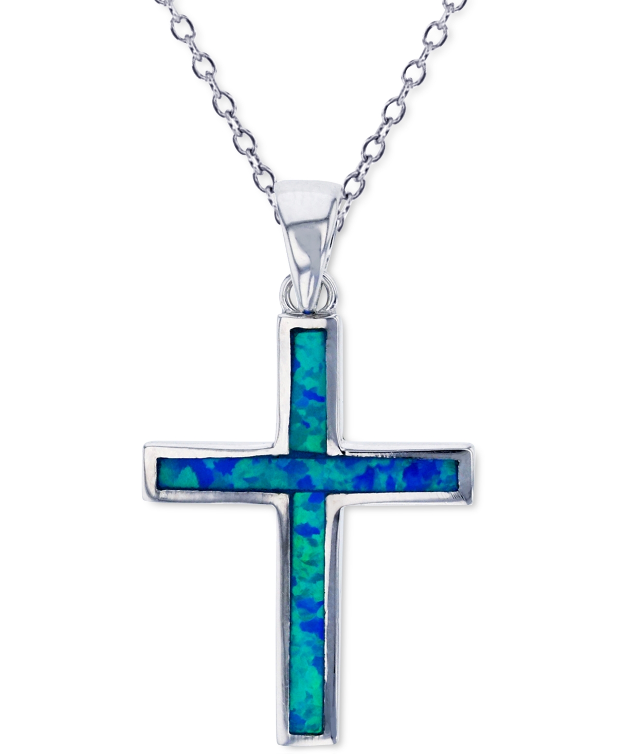 Click here for Lab-Created Blue Opal Cross 18 Pendant Necklace in... prices