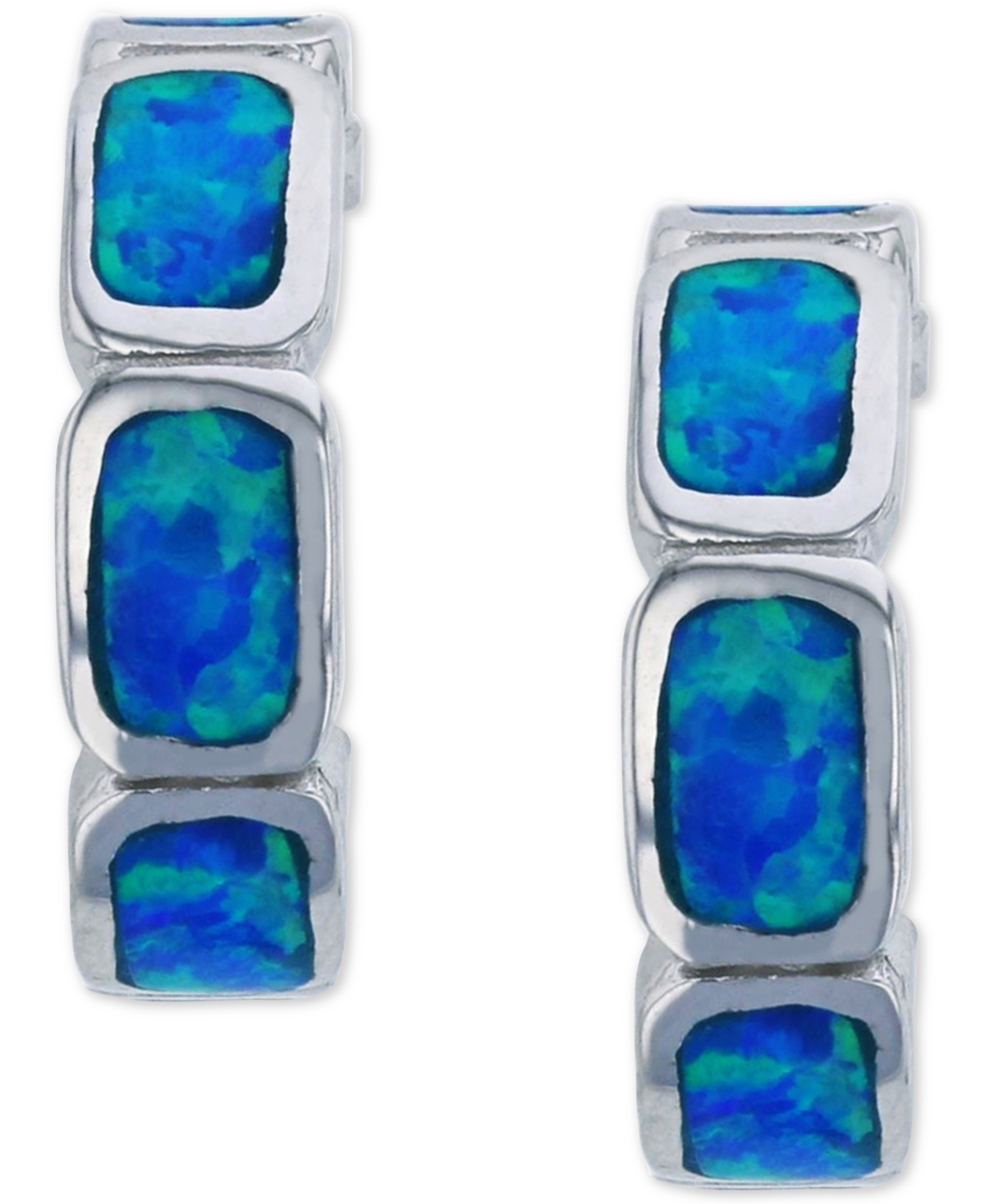 Click here for Lab-Created Blue Opal Inlay Brick Small Hoop Earri... prices