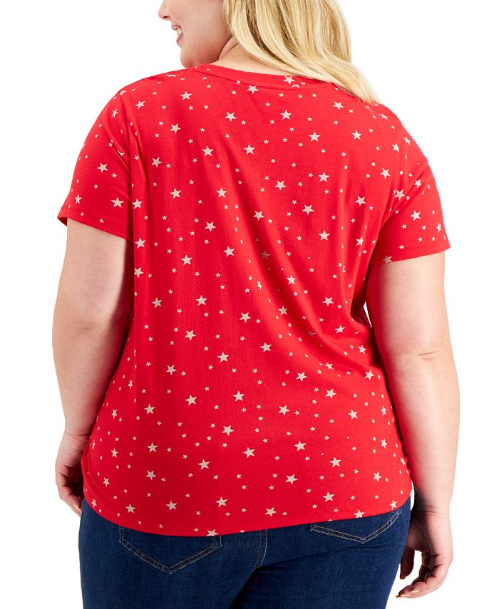 Style & Co Plus Size Cotton Star-Print Top, Created for Macy's - Macy's