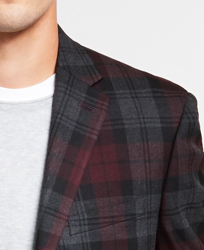 Bar III Men's Slim-Fit Burgundy Plaid Suit Jacket, Created for Macy's ...