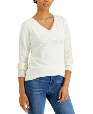 GUESS Doriane Rhinestone-Logo Sweater - Macy's