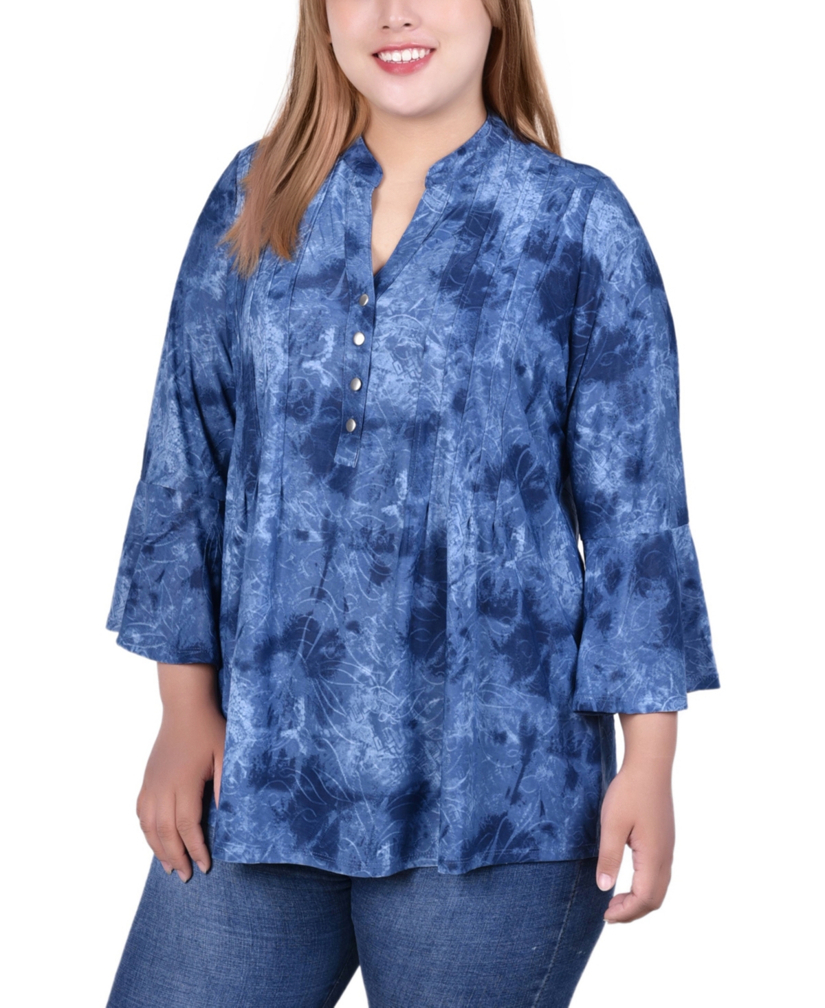 Click here for Ny Collection Plus Size Pleat Front Y-Neck Top - D... prices