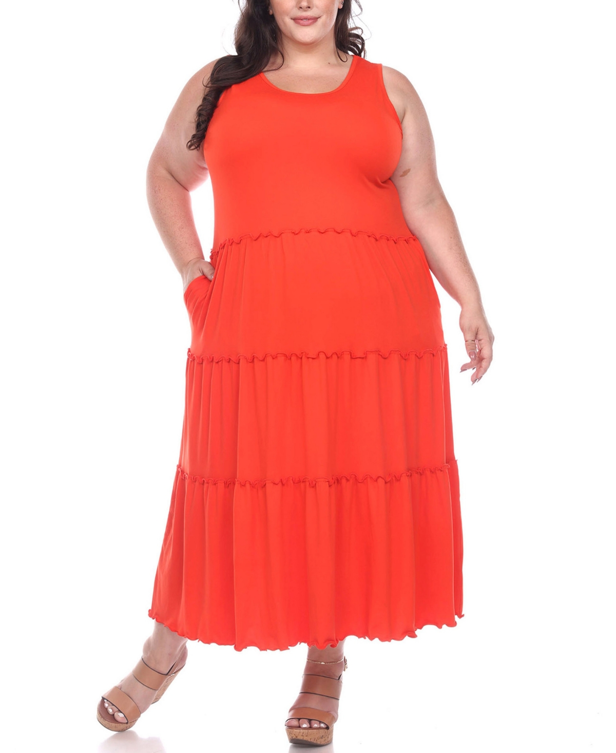 Click here for White Mark Plus Size Scoop Neck Tiered Midi Dress... prices
