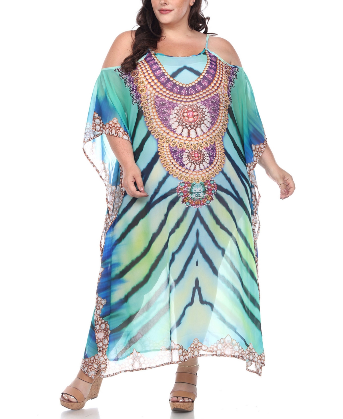 Click here for Plus Size Sheer Maxi Caftan - Green prices