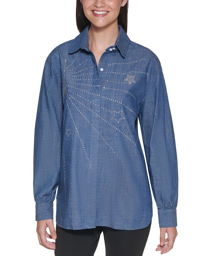 Karl Lagerfeld Paris Cotton Embellished Shirt - Macy's Karl Lagerfeld Paris Cotton Embellished Shirt - Macy's