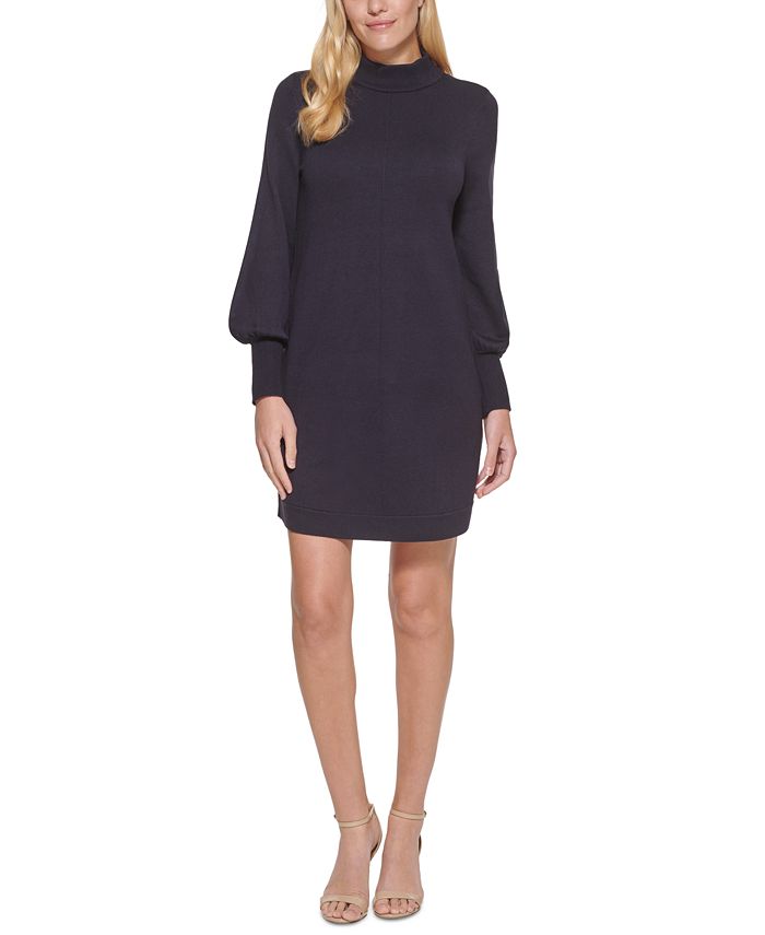 Vince Camuto Mock-Neck Puff-Sleeve Dress - Macy's