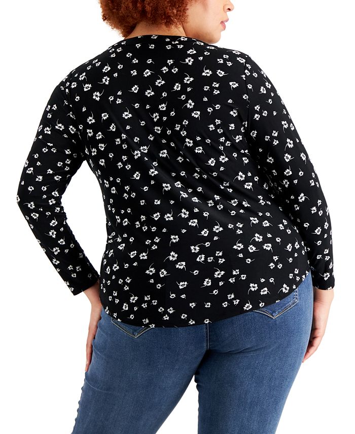 Inc International Concepts Plus Size Zip Pocket Floral Print Shirt