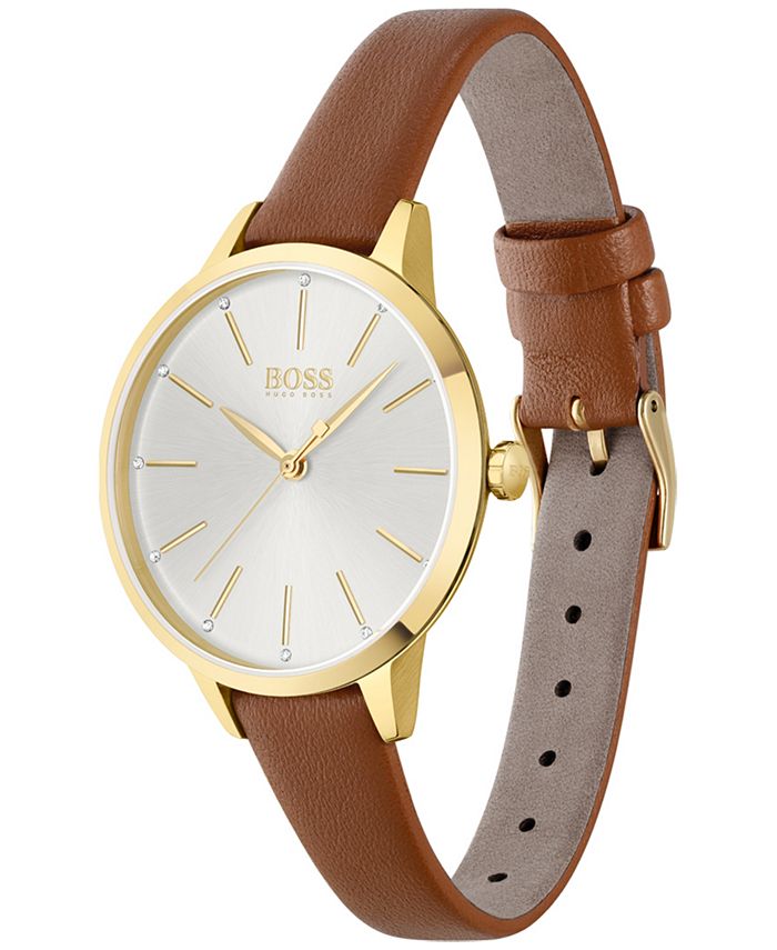 BOSS Women's Symphony Brown Leather Strap Watch 38mm - Macy's
