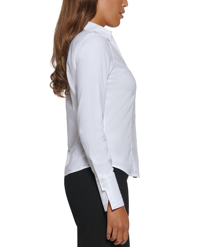 Calvin Klein Petite Cotton Collared Button-Down Blouse - Macy's