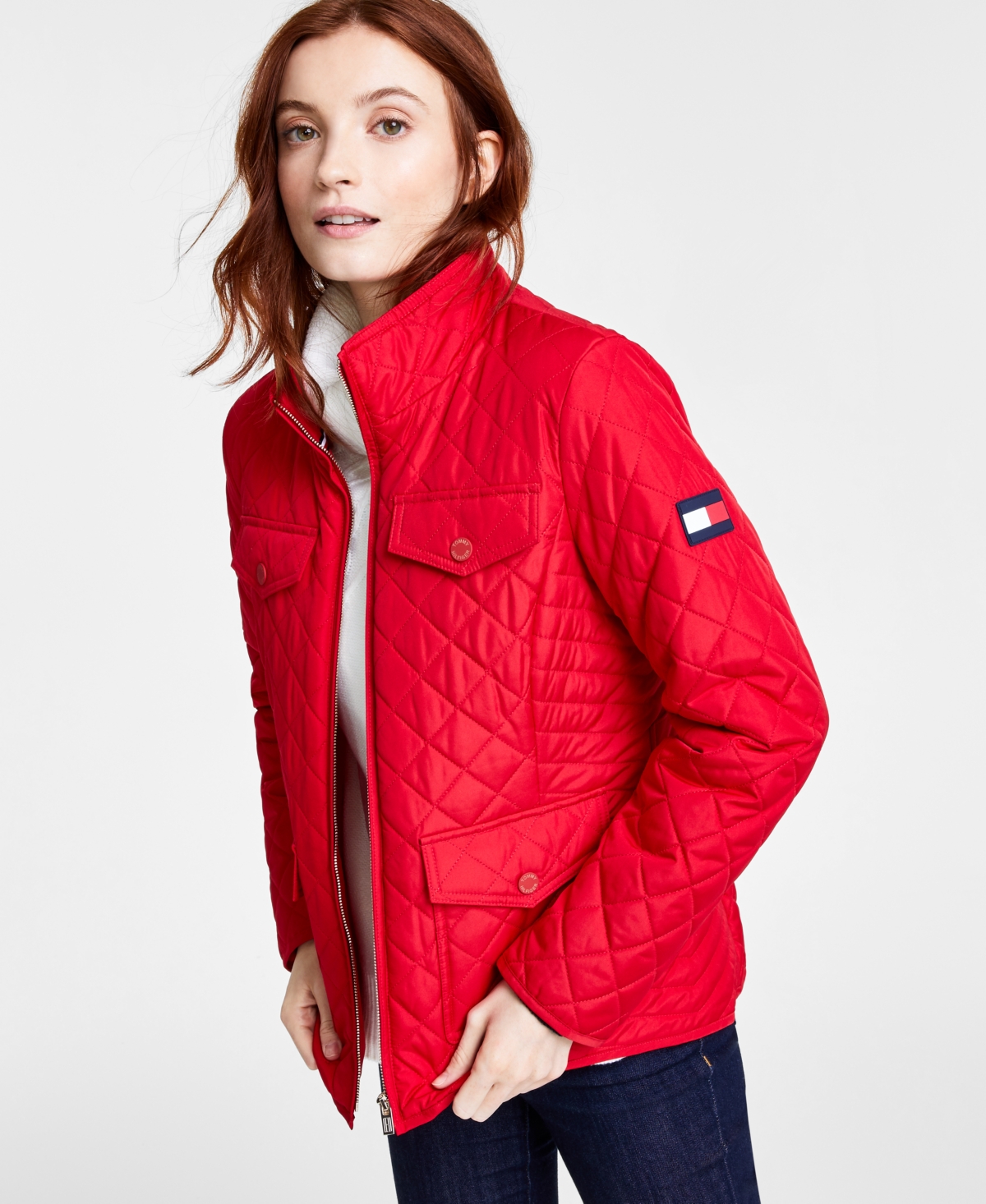 Click here for Tommy Hilfiger Womens Quilted Zip-Up Jacket - Scar... prices