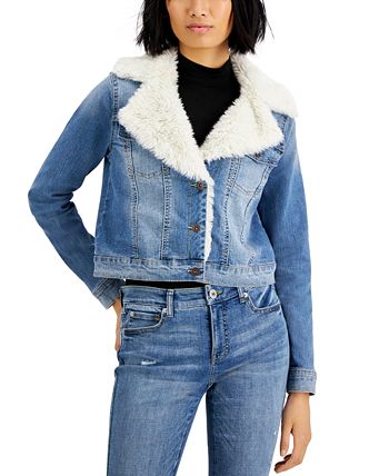 INC International Concepts Faux-Fur-Collar Denim Jacket, Created for ...